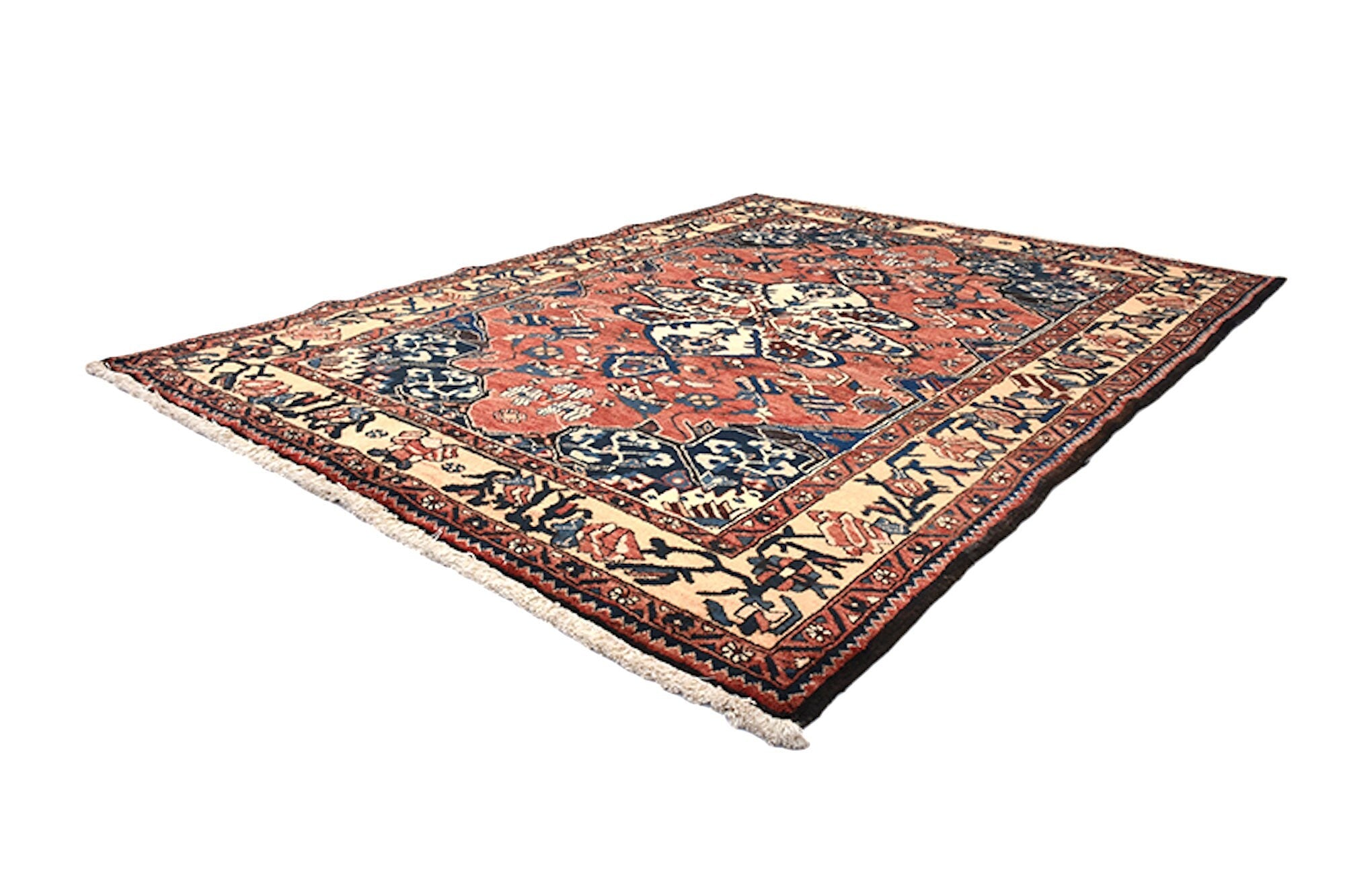 5x7 Antique Rug with Rust Red Medallion and Coral Border – Abanirugs