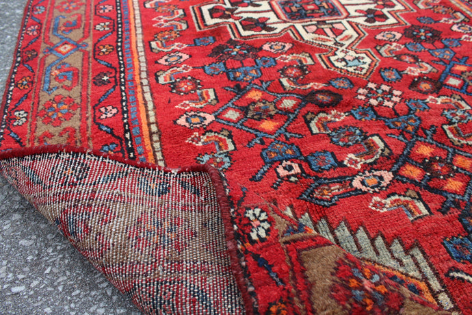 Bright Red Handmade 4x6 Wool Rug with Navy Blue Corners – Abanirugs