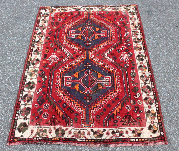 Red Navy Blue 4x5 Wool Handmade Tribal Area Rug – Abanirugs