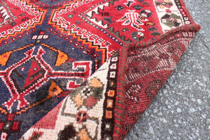 Red Navy Blue 4x5 Wool Handmade Tribal Area Rug – Abanirugs