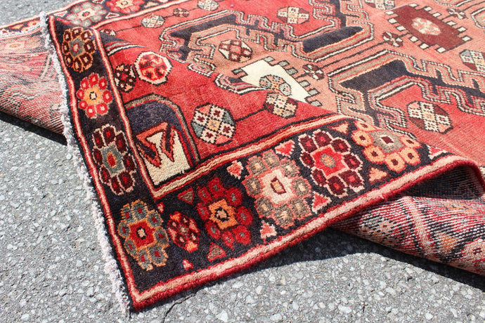 Red & Light Coral 4 x 5 Vintage Wool Hand Knotted Rug – Abanirugs