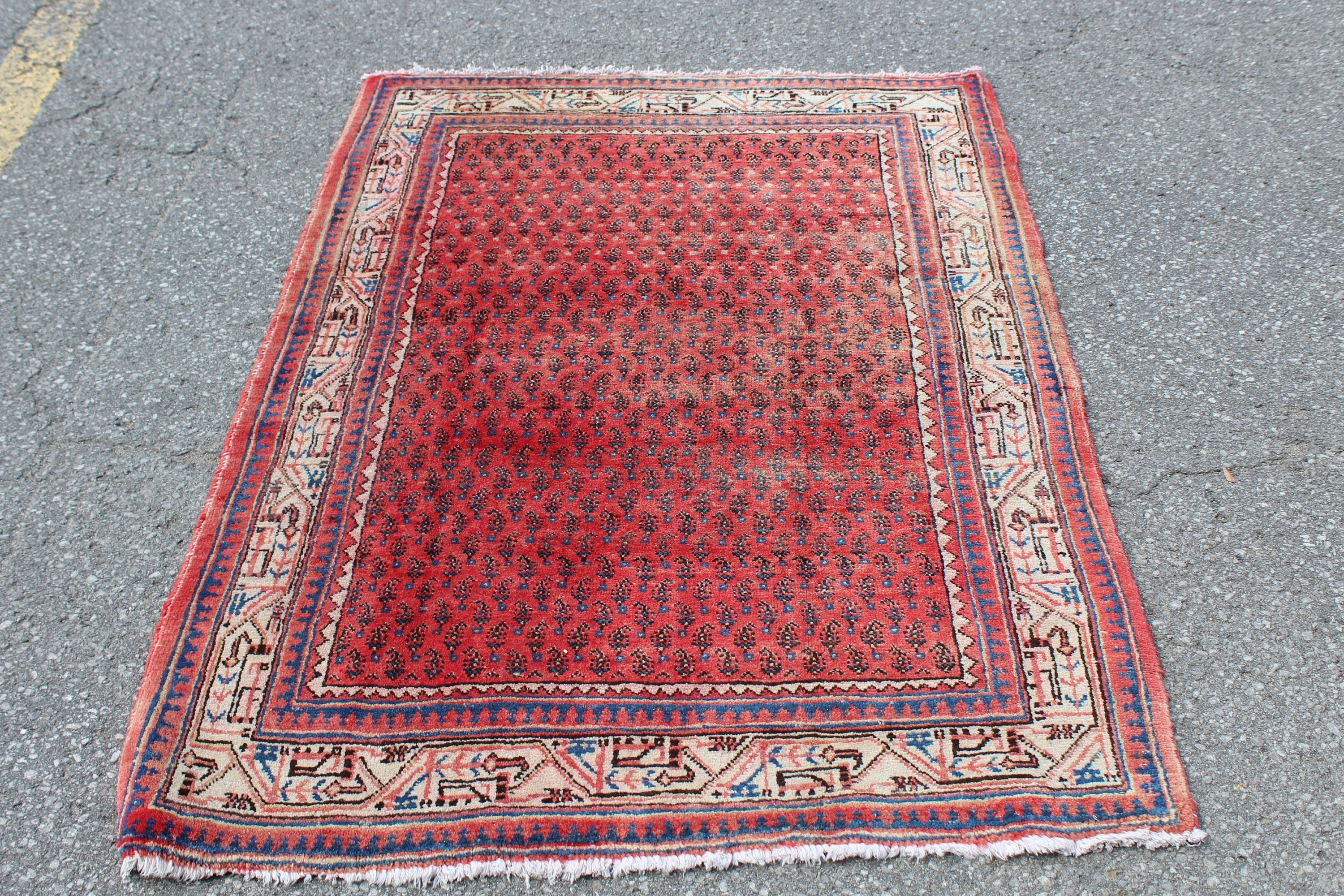 Red Small Floral Cream Border 4x6 Vintage Tribal Wool Area Rug – Abanirugs