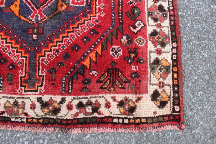 Red Navy Blue 4x5 Wool Handmade Tribal Area Rug – Abanirugs