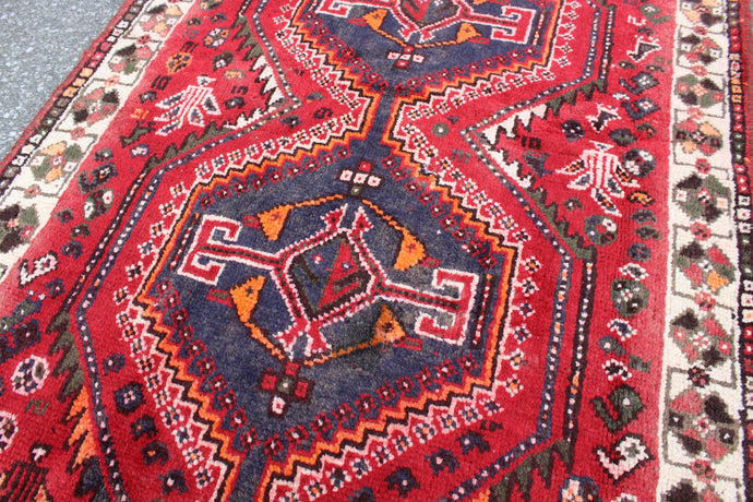 Red Navy Blue 4x5 Wool Handmade Tribal Area Rug – Abanirugs