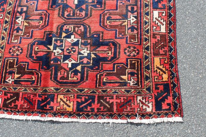Coral Orange Navy Blue 4x7 Vintage Hand Knotted Rug – Abanirugs