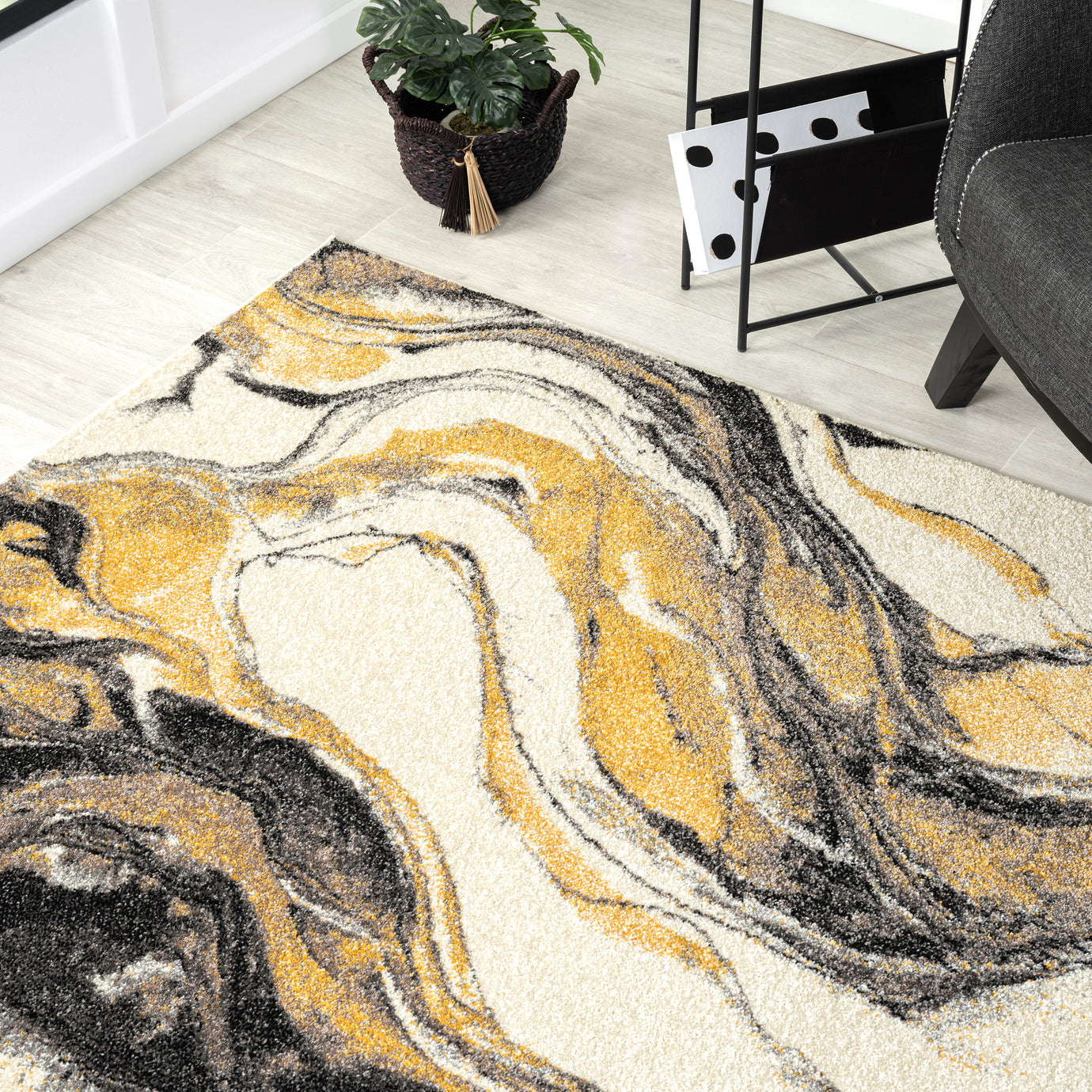 Laguna Abstract Wavy Lines Yellow Rug – Abanirugs