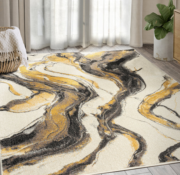 Laguna Abstract Wavy Lines Yellow Rug – Abanirugs