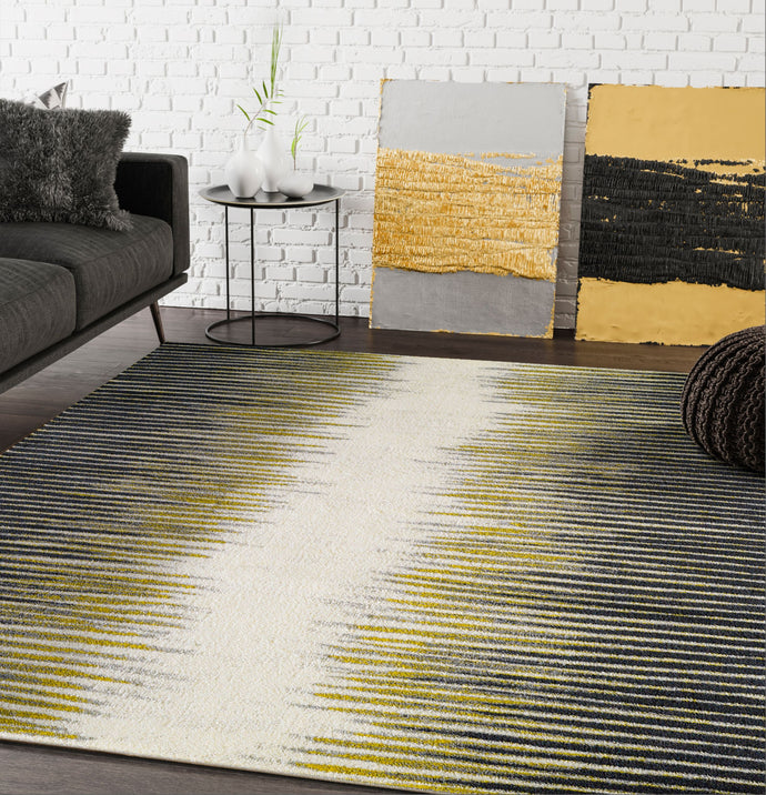 Laguna Abstract Striped Yellow Rug – Abanirugs